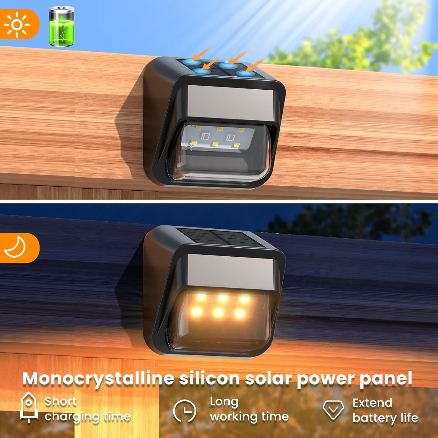 FUN-Solar Fence Lights Outdoor Waterproof with RGB Change Color LED Fence Lights Solar Power for ...