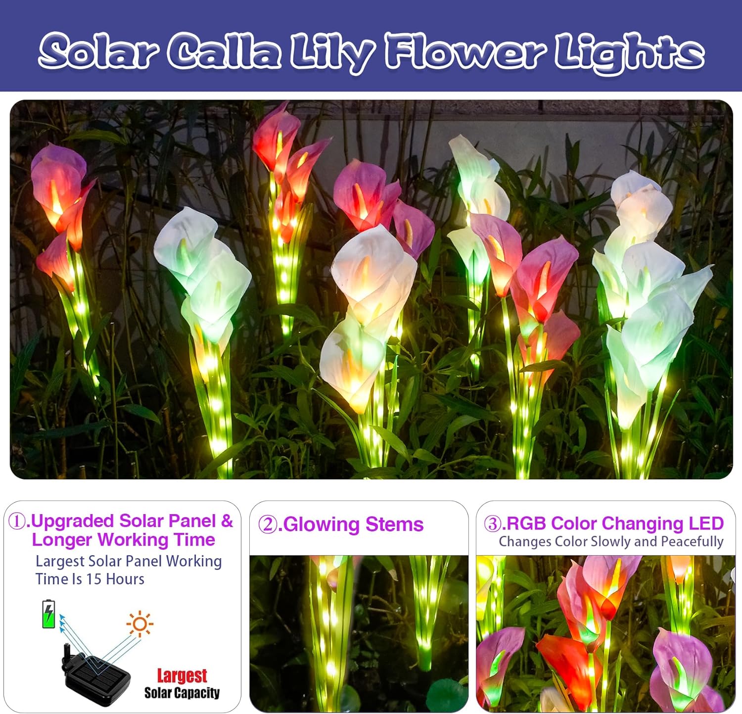 FUN-Solar Garden Lights, Calla Lily Flower Light, Upgraded Version with ...