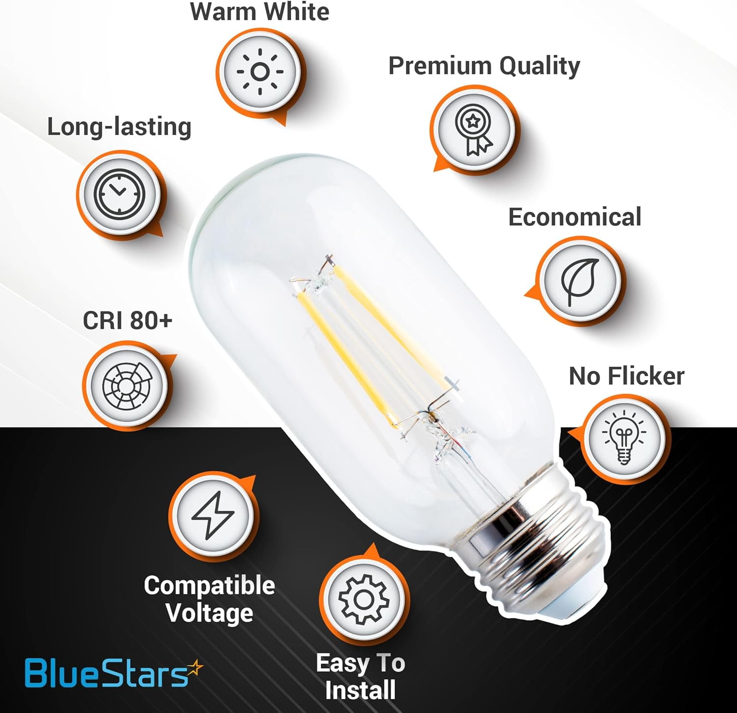 FUN-T45 T14 Tubular E26 Edison LED Light Bulb 120V 5W (60W Equivalent), 2700K Warm White 550lm ...