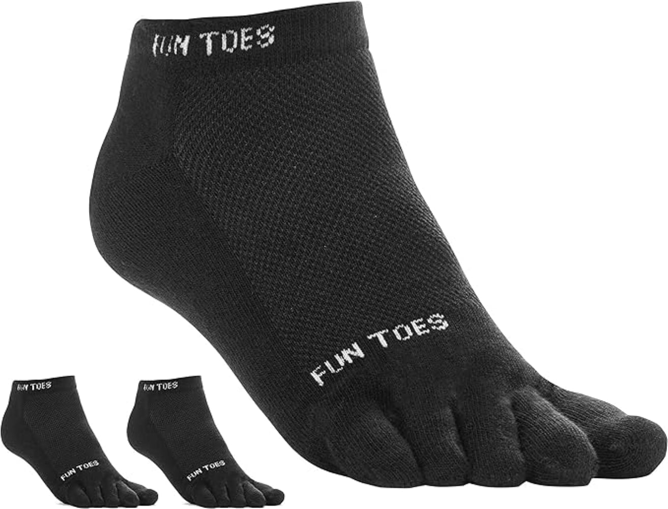 FUN TOES 3 Pairs Men's Cotton Toe Socks - Breathable Mesh, Barefoot Running, Shoe Size 6-10 ...