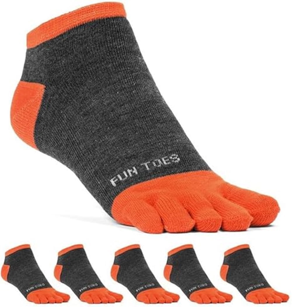 FUN TOES Men's Quick Dry Polyester Toe Socks, Barefoot Running, Size 6-12, 5 Pairs Value Pack ...