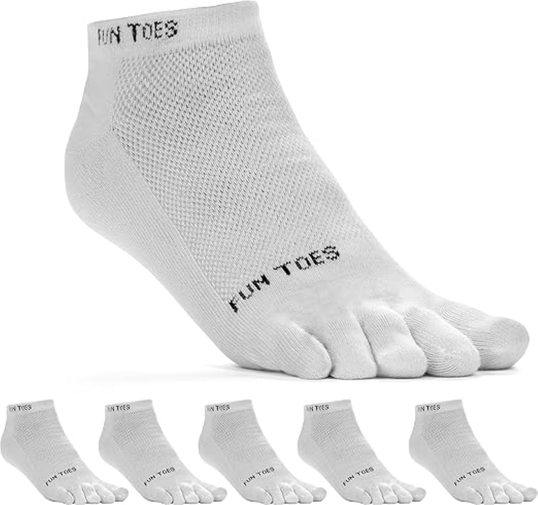 FUN TOES Men Toe Socks Barefoot Running Socks Size 6-12 Value Pack of 5 ...