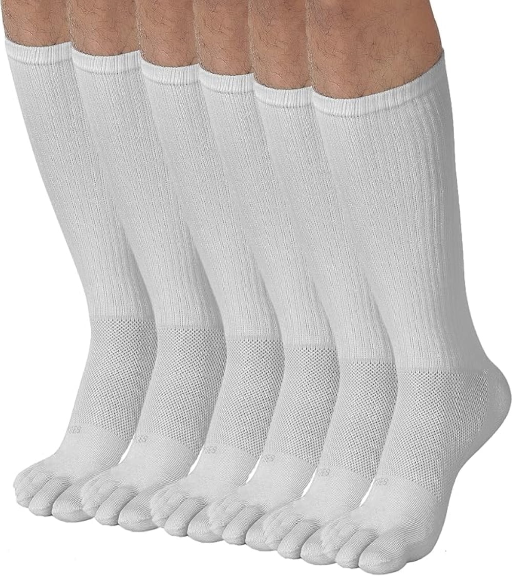 FUN TOES Men's Crew Toe Socks - Athletic Running, Breathable Mesh ...