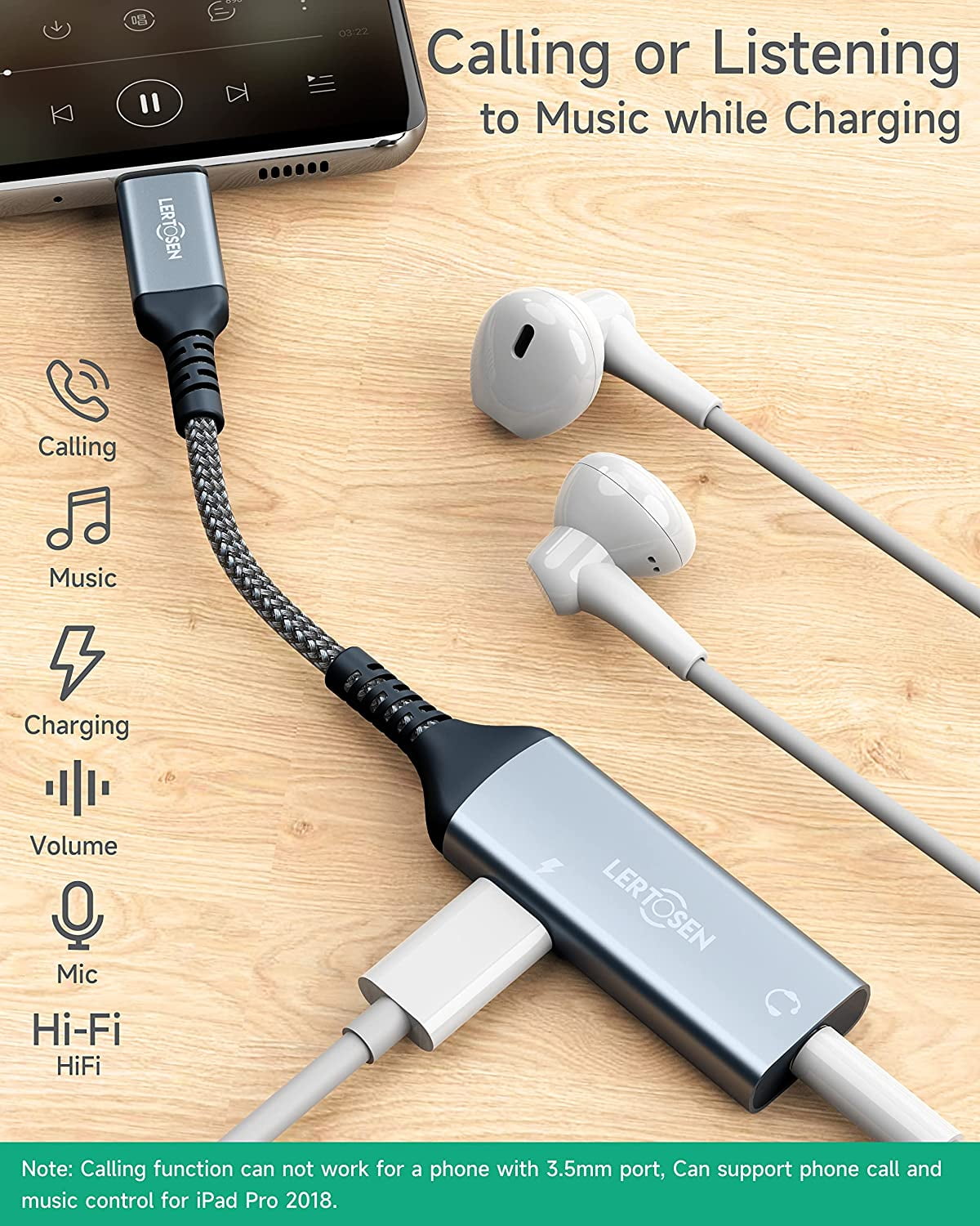 FUN-USB C to 3.5mm Headphone and Charger Adapter,2-in-1 USB C PD 3.0 ...