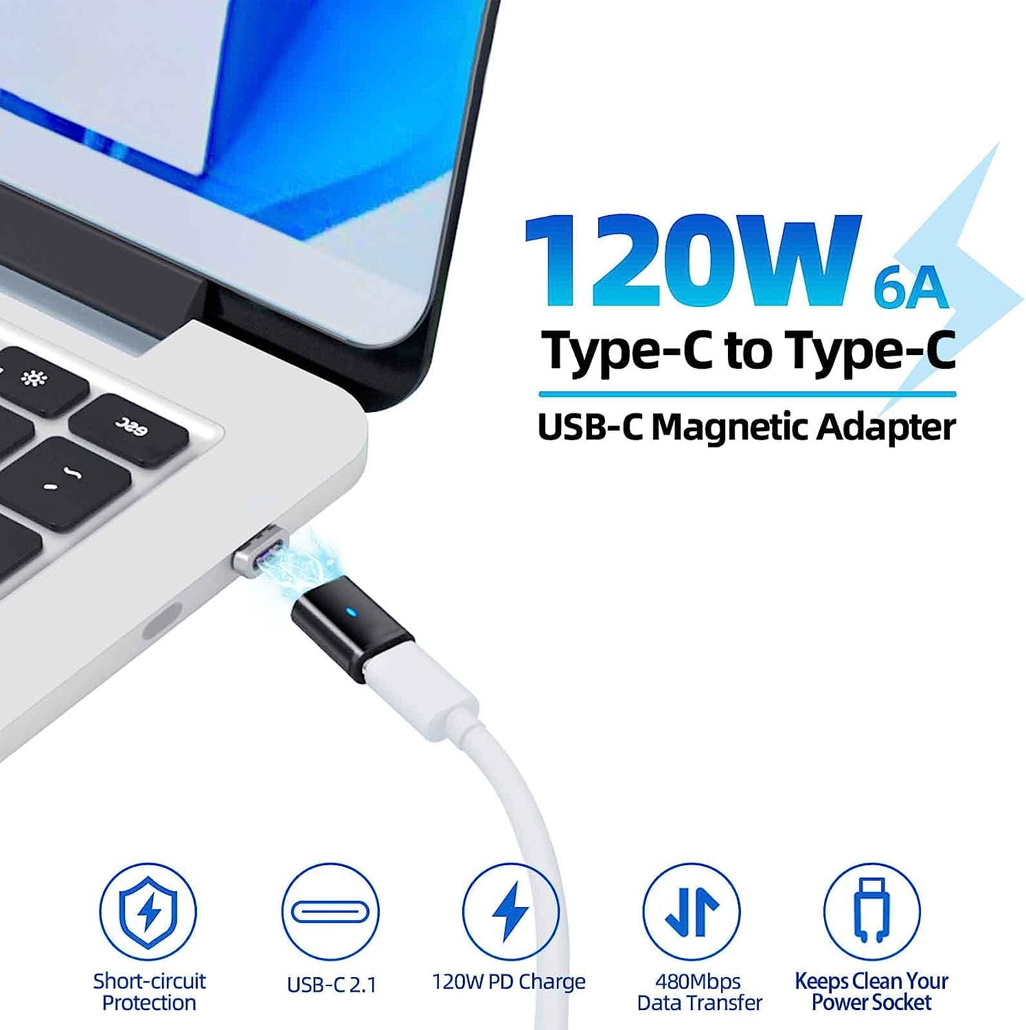 FUN-USB C Magnetic Adapter (Black Straight), USB2.0 Type C Connector ...