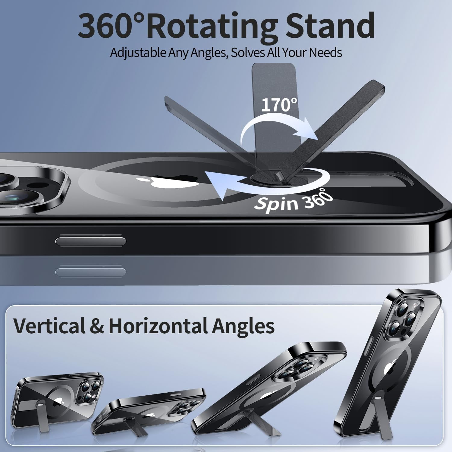 FUN-Upgraded 360°Rotatable Stand Magnetic Case for iPhone 15 Pro Max[Adjustable Invisible ...