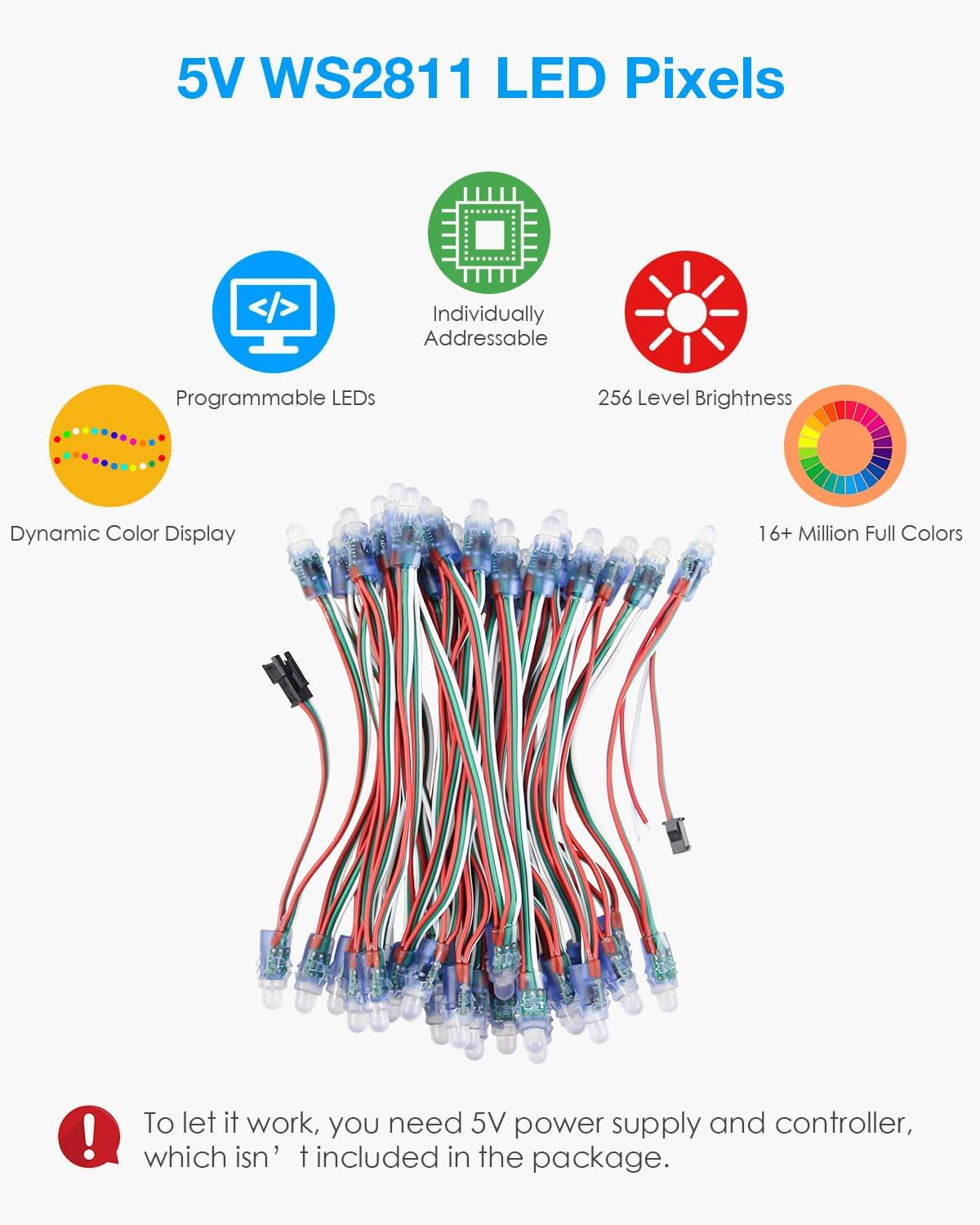 FUN-WS2811 Pixels LED Light 5V, WS2811 RGB LED Pixel Digital Diffused ...