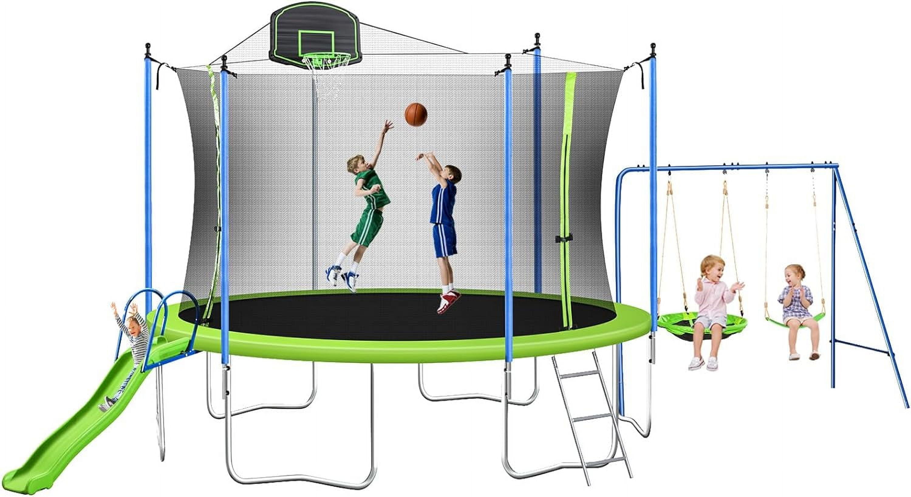 FUNAP 12FT Trampoline with Slide and Swings, 1000 LBS Heavy Duty ...