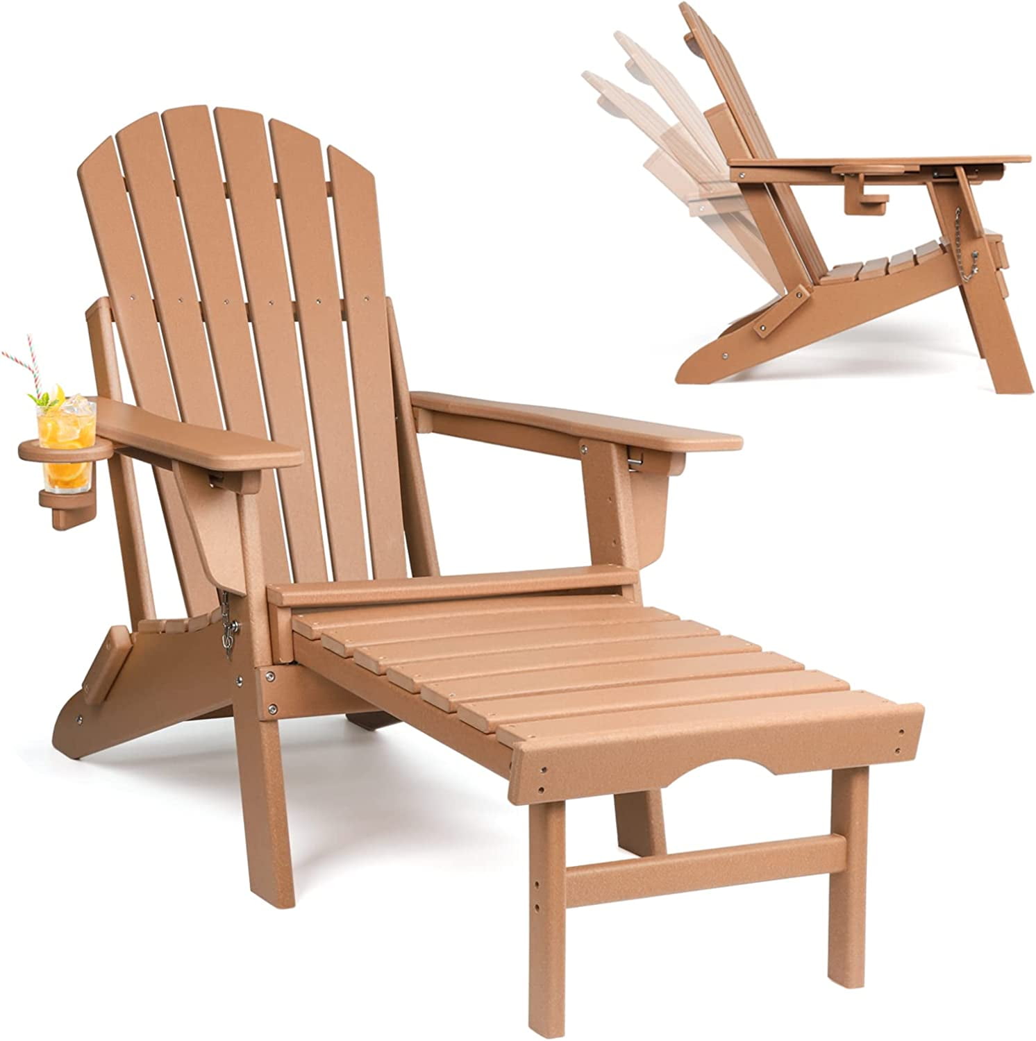 FUNBERRY Adjustable Folding Adirondack Chair with Retractable Ottoman ...