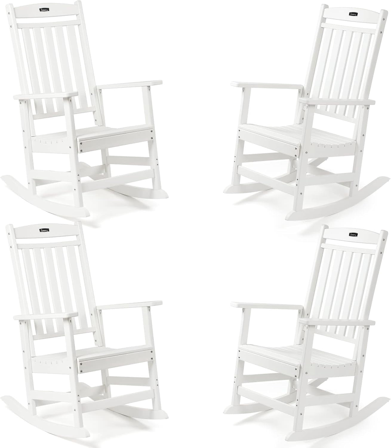 FUNBERRY Outdoor Rocking Chairs Set of 4, HDPE All Weather Poly Lumber ...