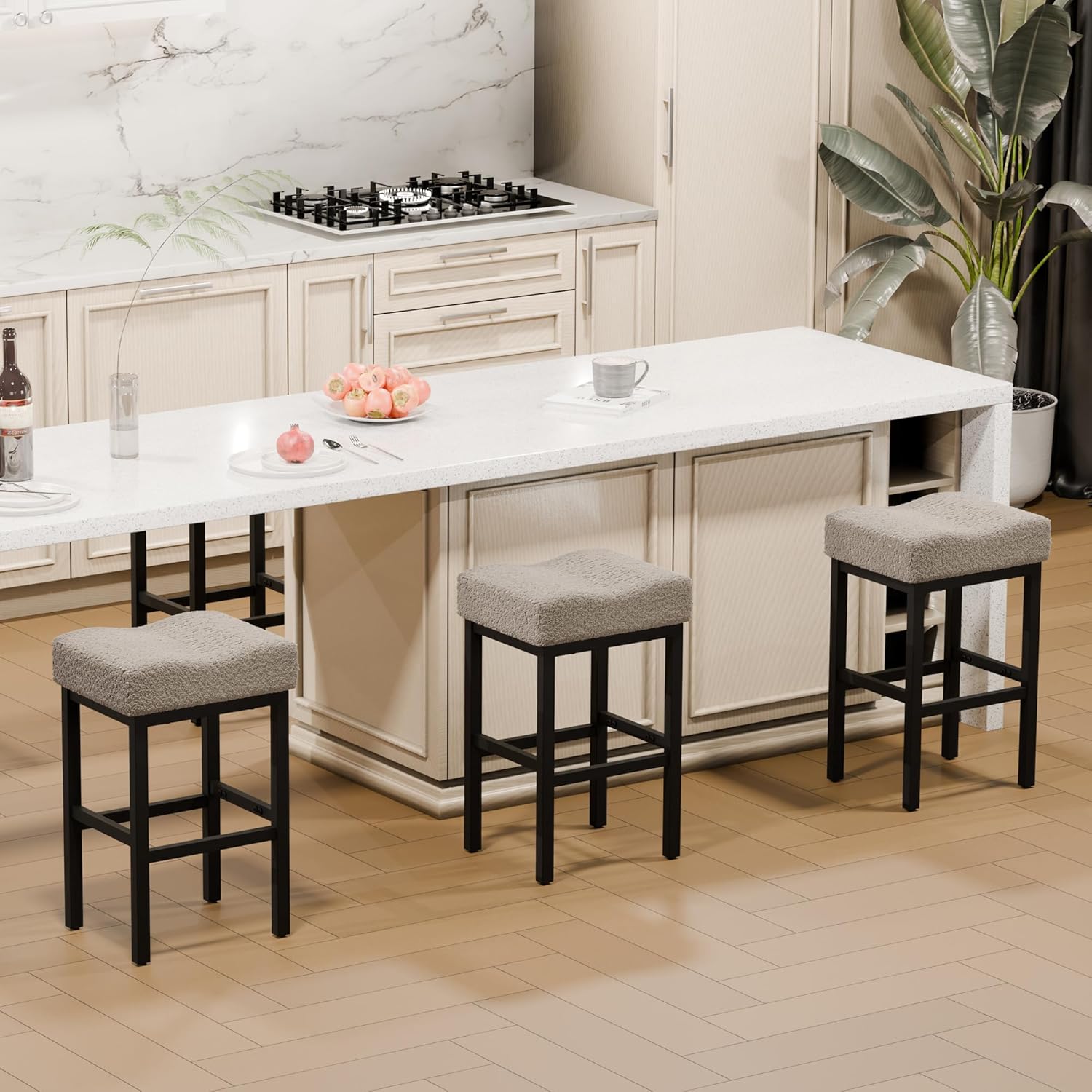 FUNCOLOR Bar Stools White Counter Height Bar Stools 27 Inches Modern ...