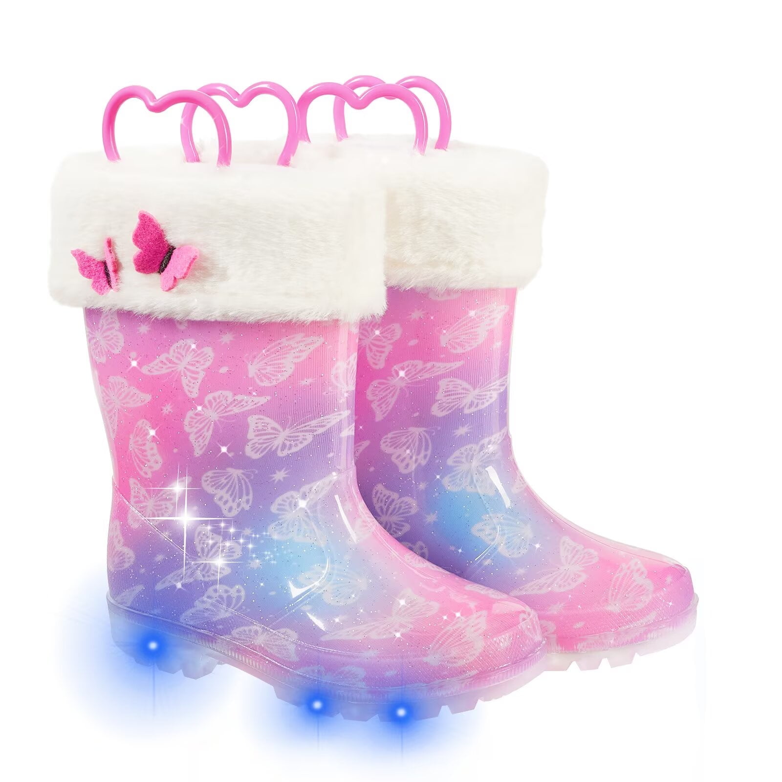 FUNCOO PLUS Girls Light Up Rain Boots Toddler Kids Warm Lined Winter ...
