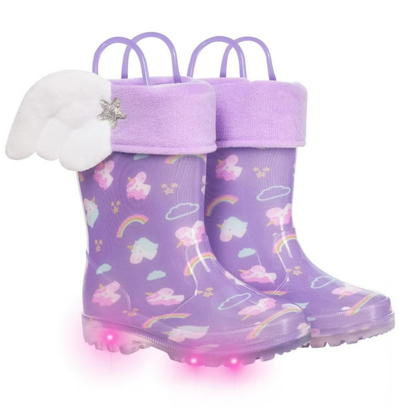 FUNCOO PLUS Girls Light Up Rain Boots Toddler Kids Warm Lined Winter ...