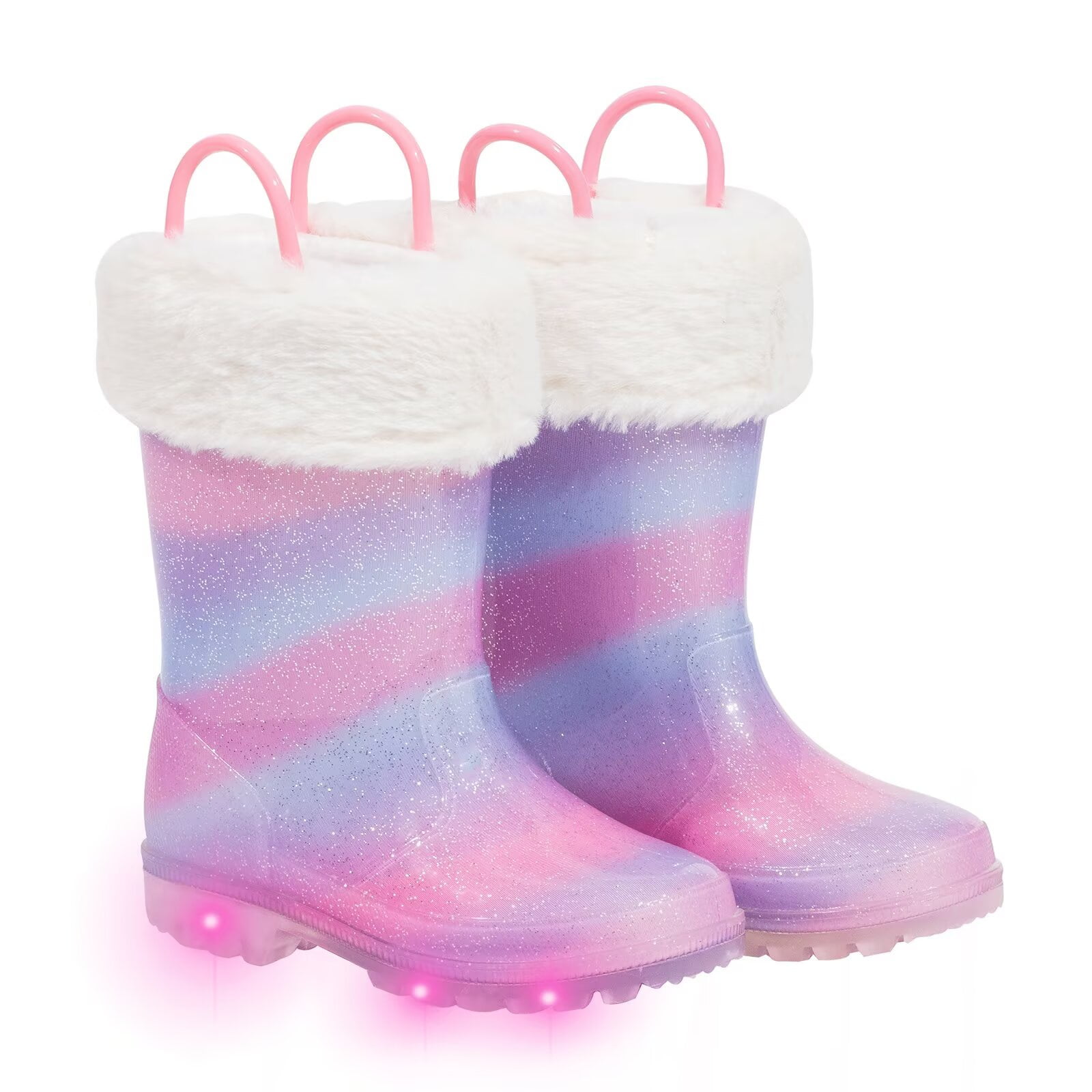 FUNCOO PLUS Girls Light Up Rain Boots Toddler Kids Warm Lined Winter ...