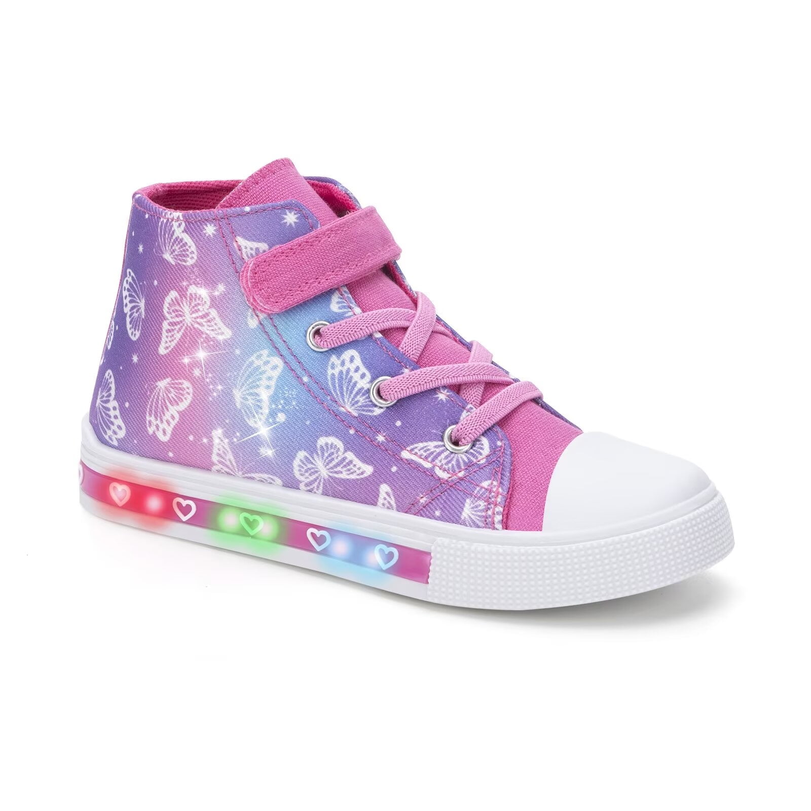 FUNCOO PLUS Toddler Girls Light Up Sneakers Kids High Top Canvas Shoes ...