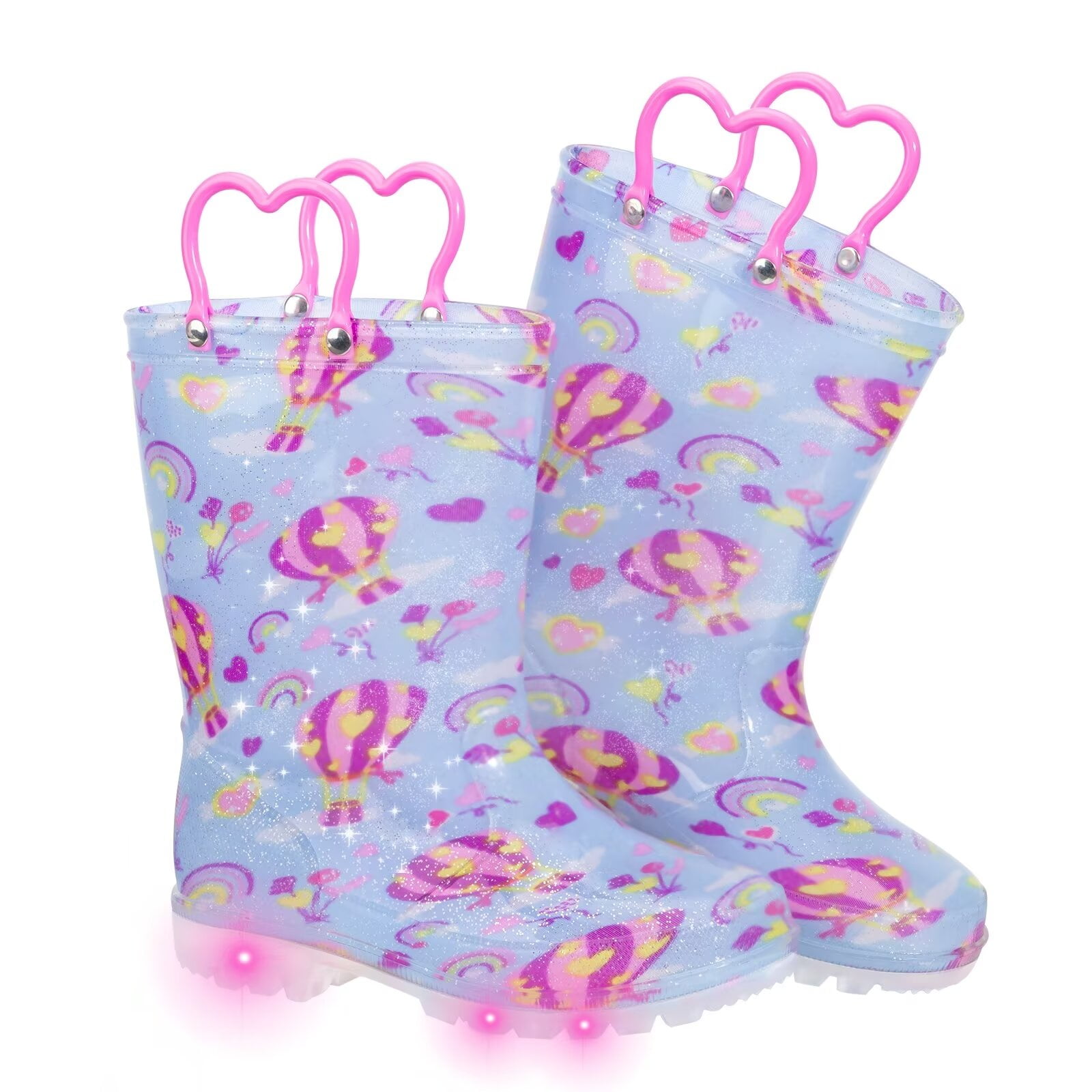FUNCOO PLUS Toddler Rain Boots Kids Light Up Rainboots Girls Glitter ...
