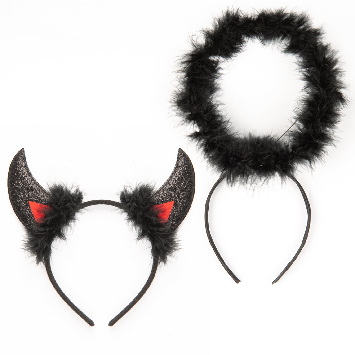 FUNCREDIBLE Devil Horns Headband and Angel Halo Set - Black Glitter ...