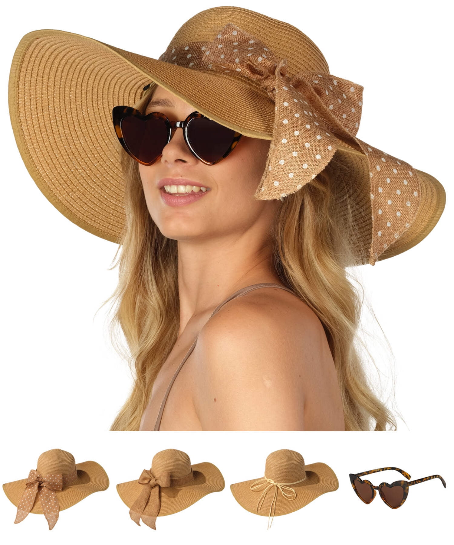 FUNCREDIBLE Wide Brim Sun Hats for Women - Floppy Straw Hat with Heart ...