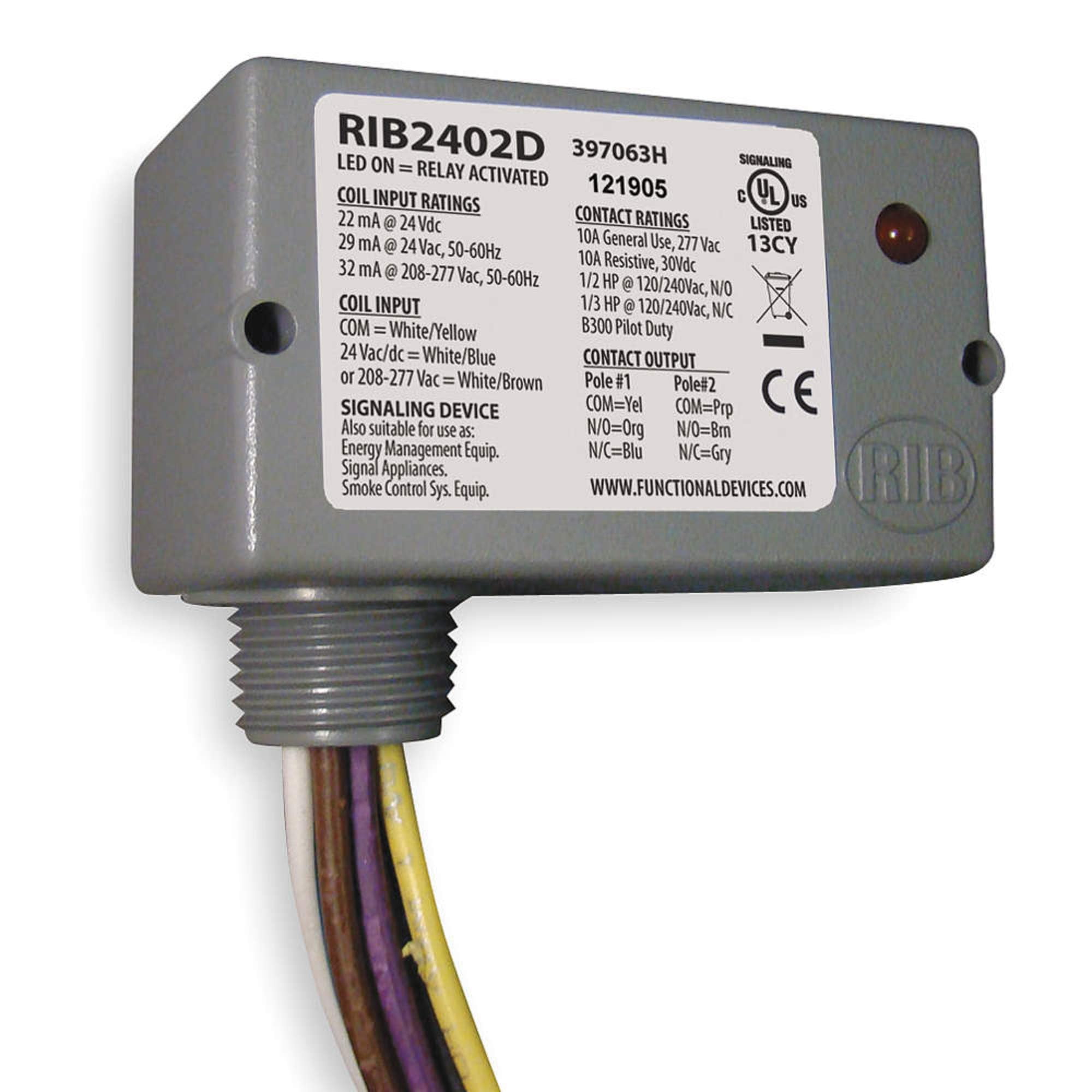 FUNCTIONAL DEVICES INC/RIB RIB2402D Enclosed Pre-Wired Relay,10A@30VDC,DPDT CA1 - Walmart.com