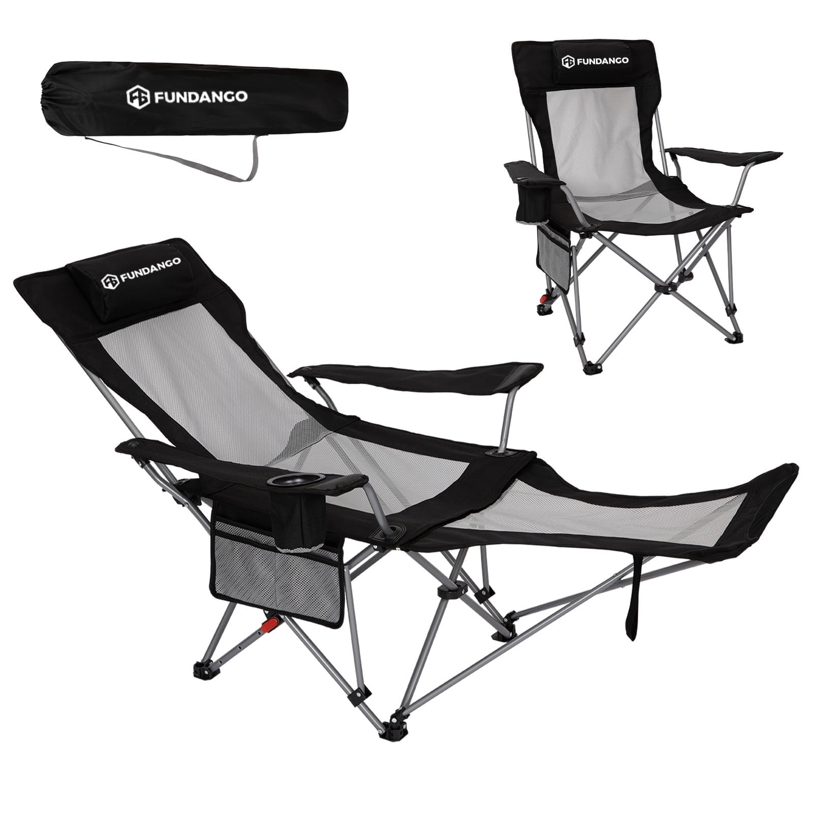FUNDANGO 2-in-1 Reclining Camping Chair, Folding Lounge Chairs with ...