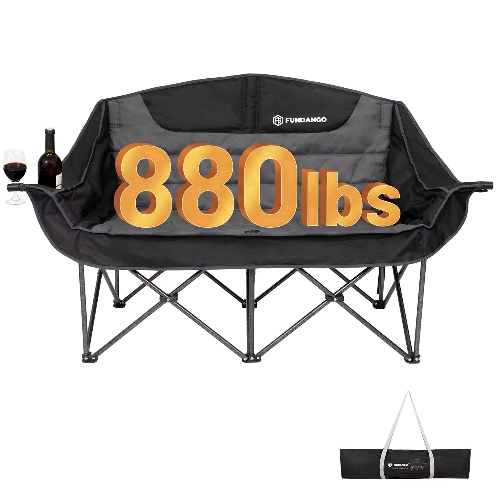 FUNDANGO Double Camping Chair for Adults, 2 Person Folding Loveseat ...