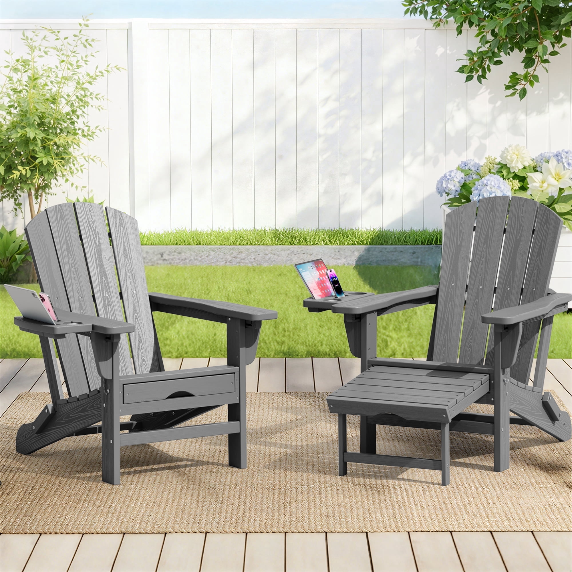 FUNDAZE HDPE Folding Adjustable Adirondack Chair Set of 2 with ...
