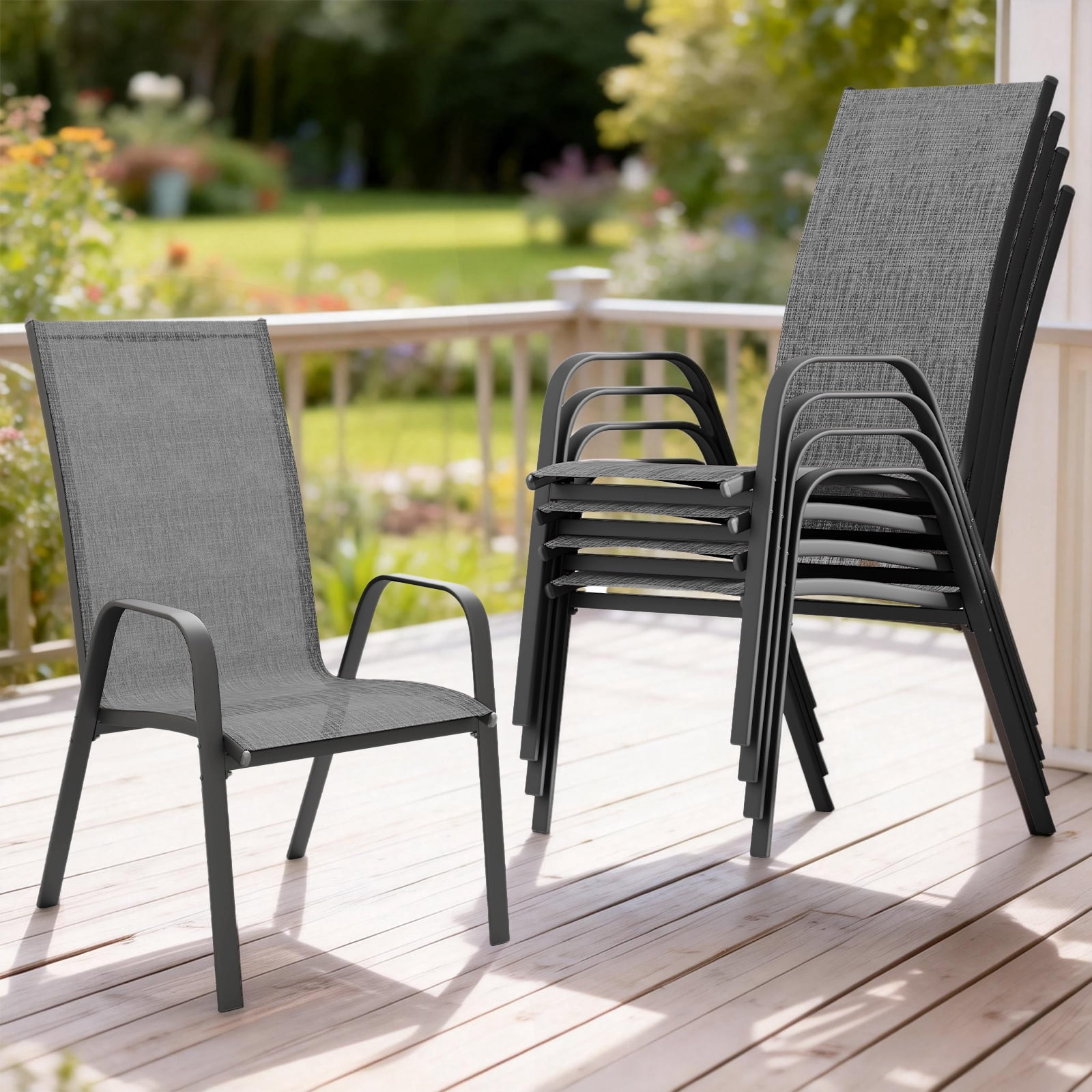 FUNDAZE Outdoor Dining Chairs Set of 4, Patio Dining Chair Stackable ...