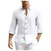 FUNDUFI Men's Linen Shirt Long Sleeve Casual Solid Color Linen Dress ...