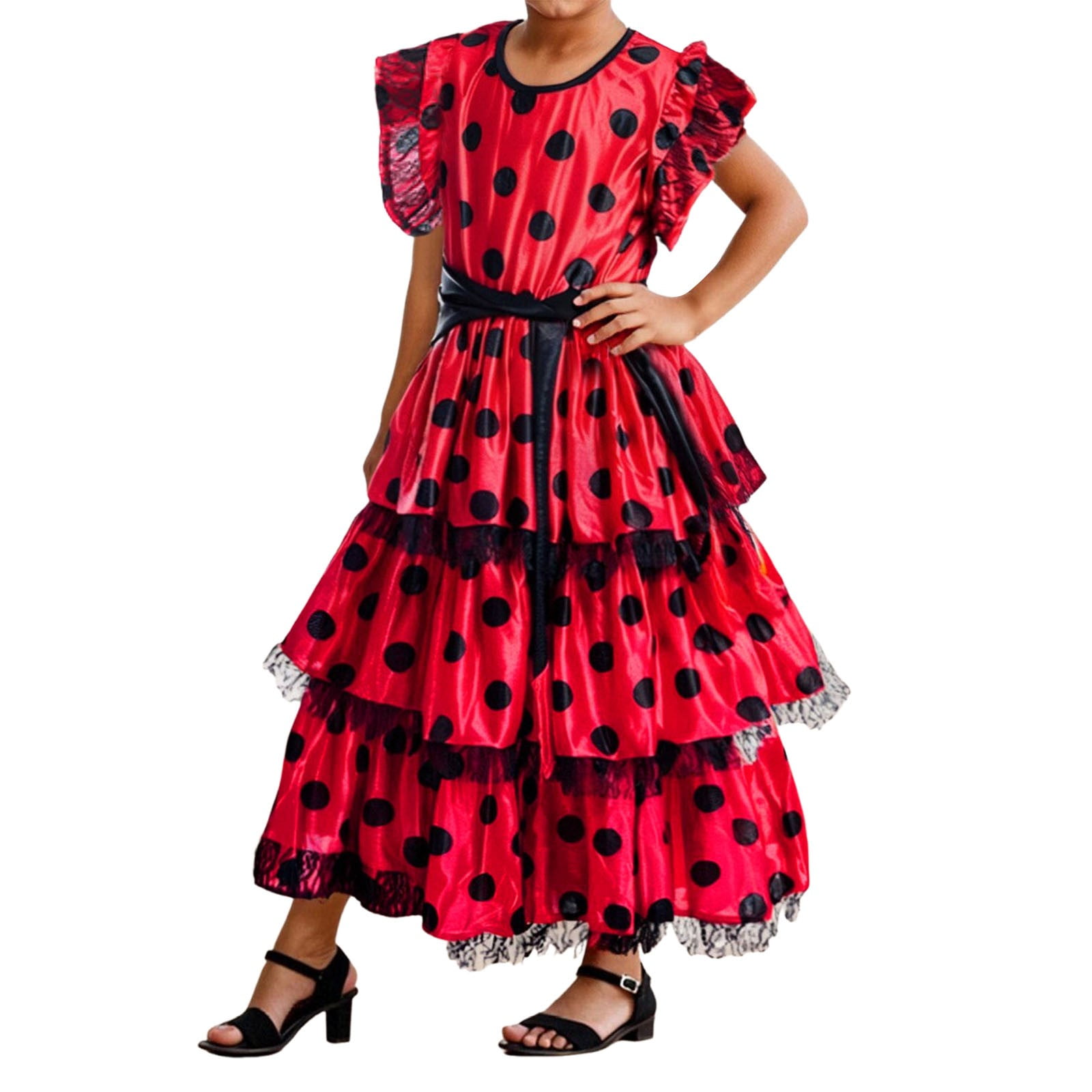 FUNDUFI Toddler Girls Dress Ruffled Sleeve Spanish Flamenco Dance Dress ...