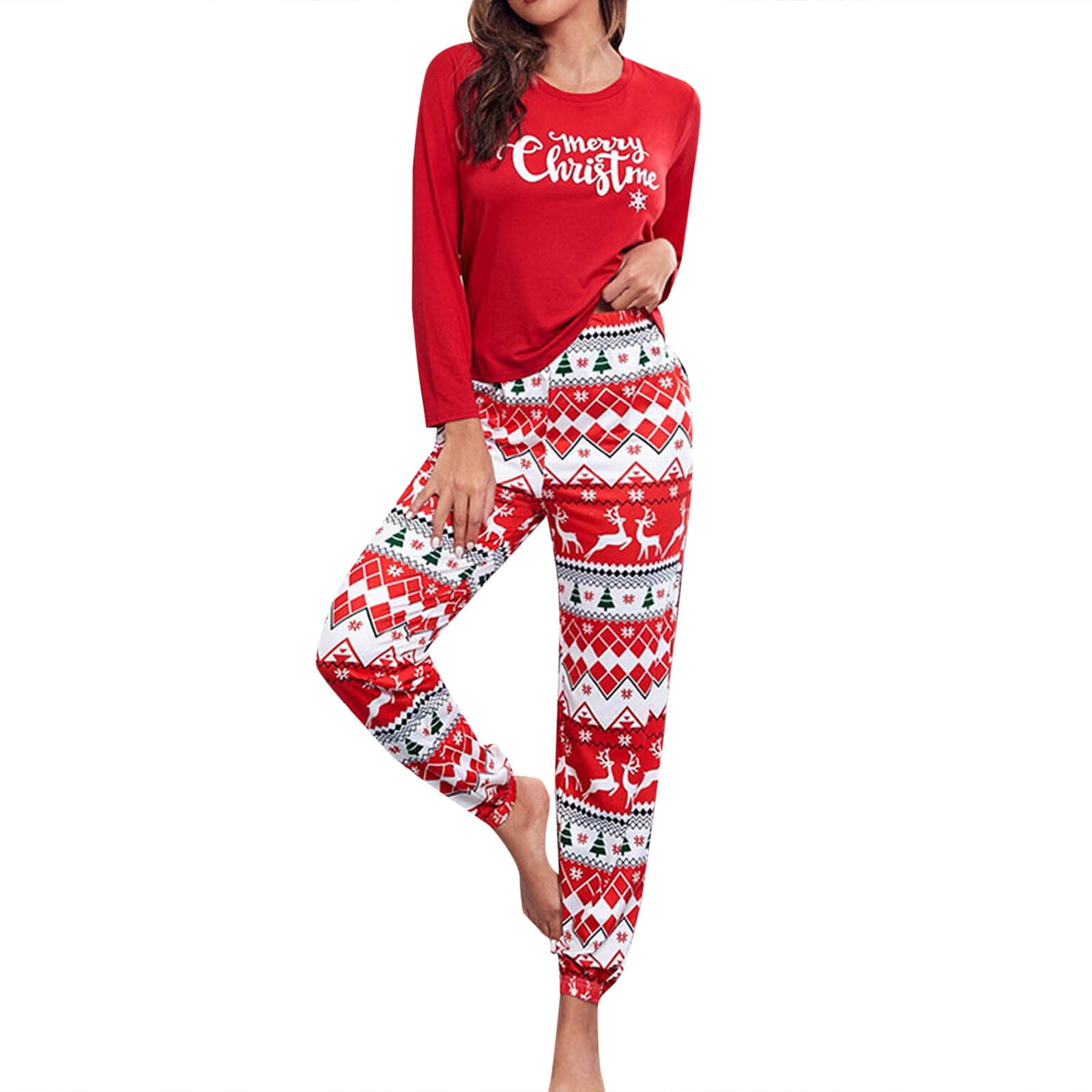 FUNDUFI Women Casual Pajamas Christmas Home Wear Two Piece Set Pajamas ...
