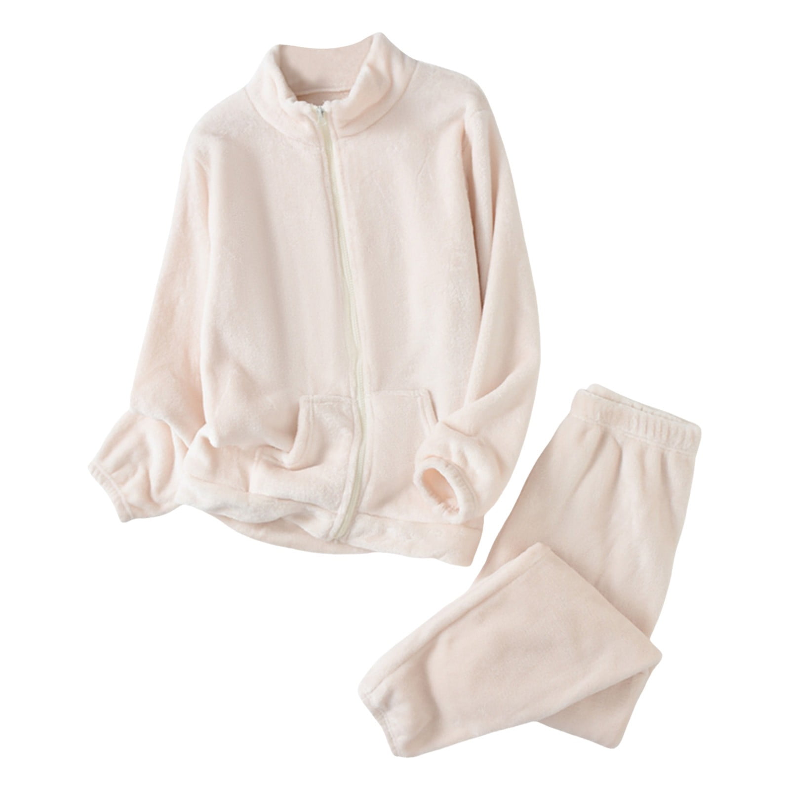 FUNDUFI Women Comfortable Soft Flannel Pajamas Thickened Warm Coral ...