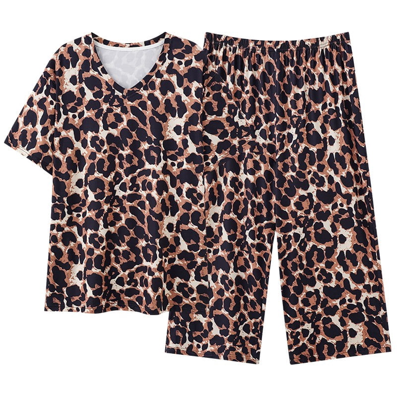FUNDUFI Women'S Pajama Set Short Sleeve Leopard Prints Pajama Tops With ...
