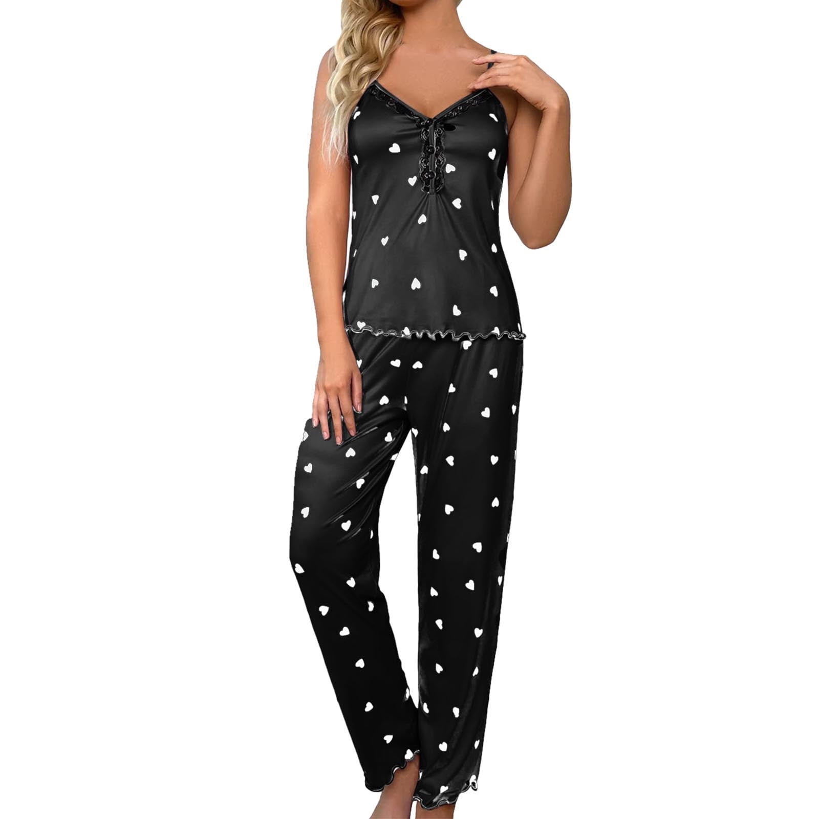 FUNDUFI Women Sexy V Neck Pajamas Comfortable Home Button Spaghetti ...