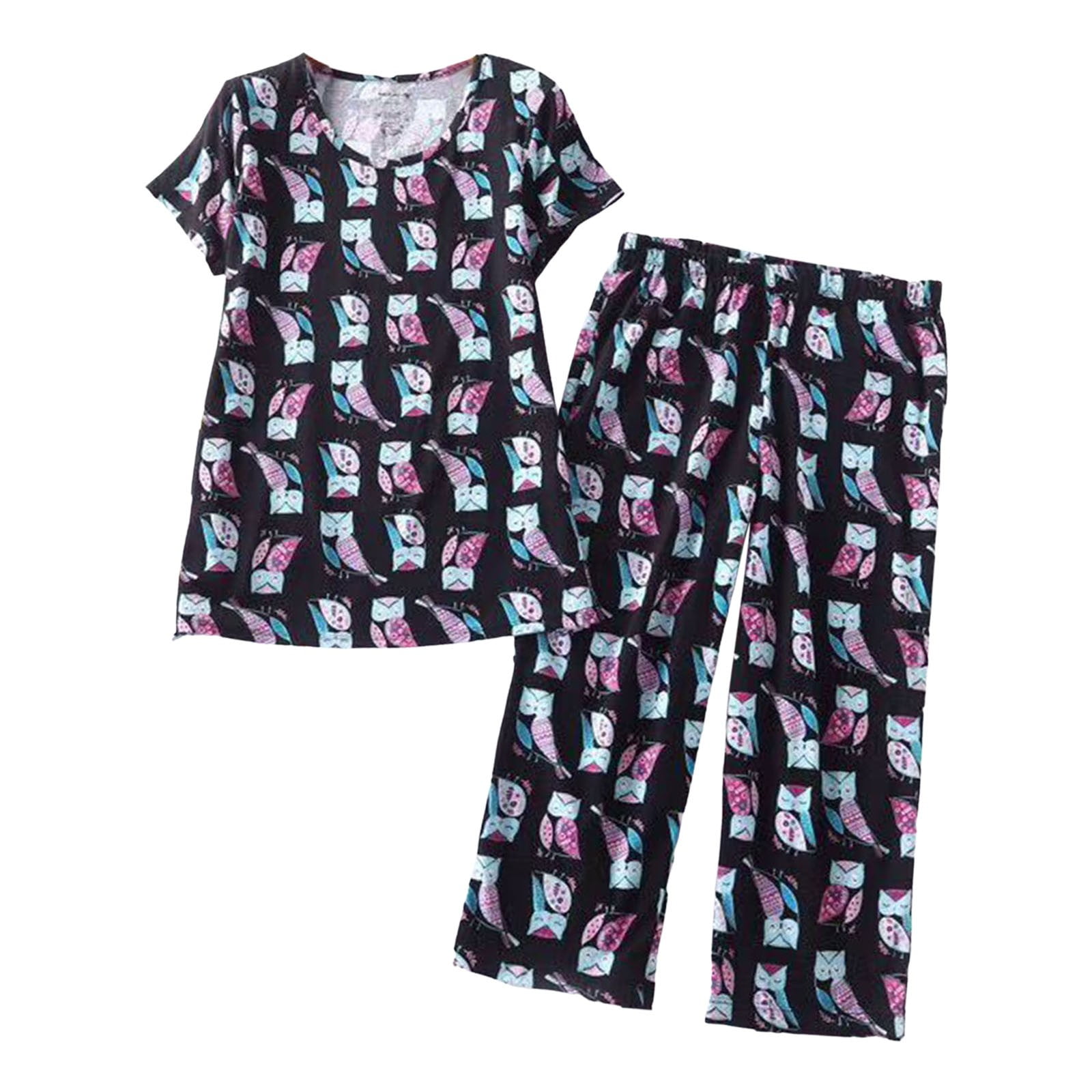 FUNDUFI Women's Pajamas Outfits Short Sleeve Casual Floral Printed ...