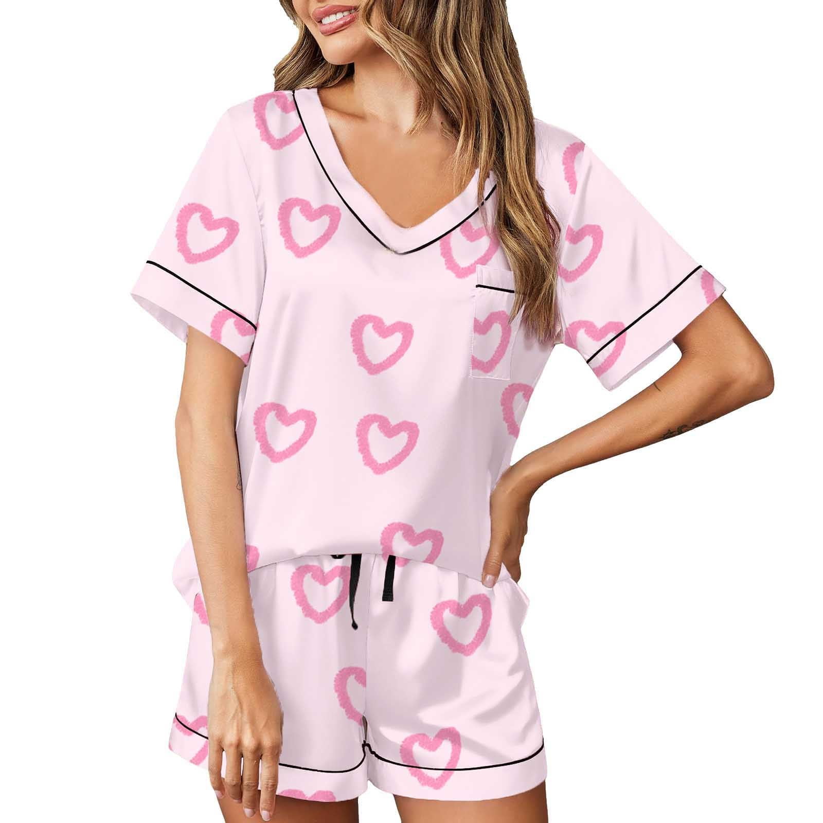 FUNDUFI Womens Pajamas Short Sleeve Crew Neck Valentine's Day Love ...