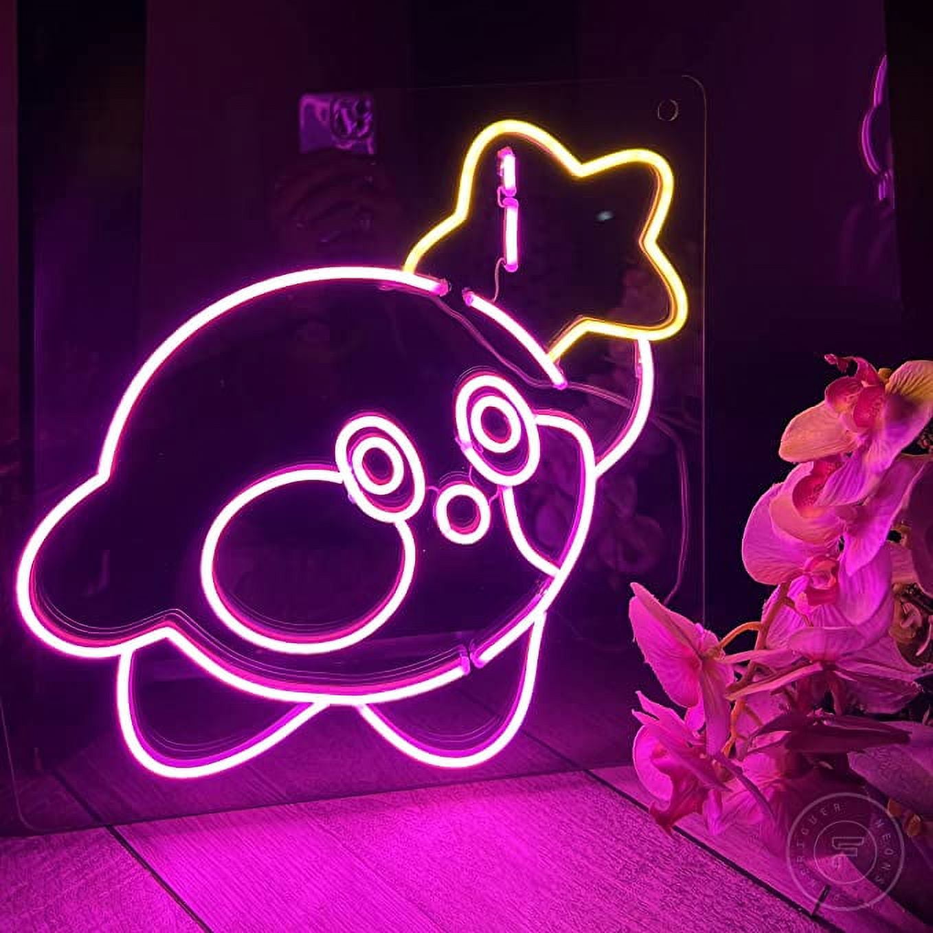 FUNERIGUER Kirby Neon Sign 15’’x 15’’ Pink Yellow Lights Wall Decor ...