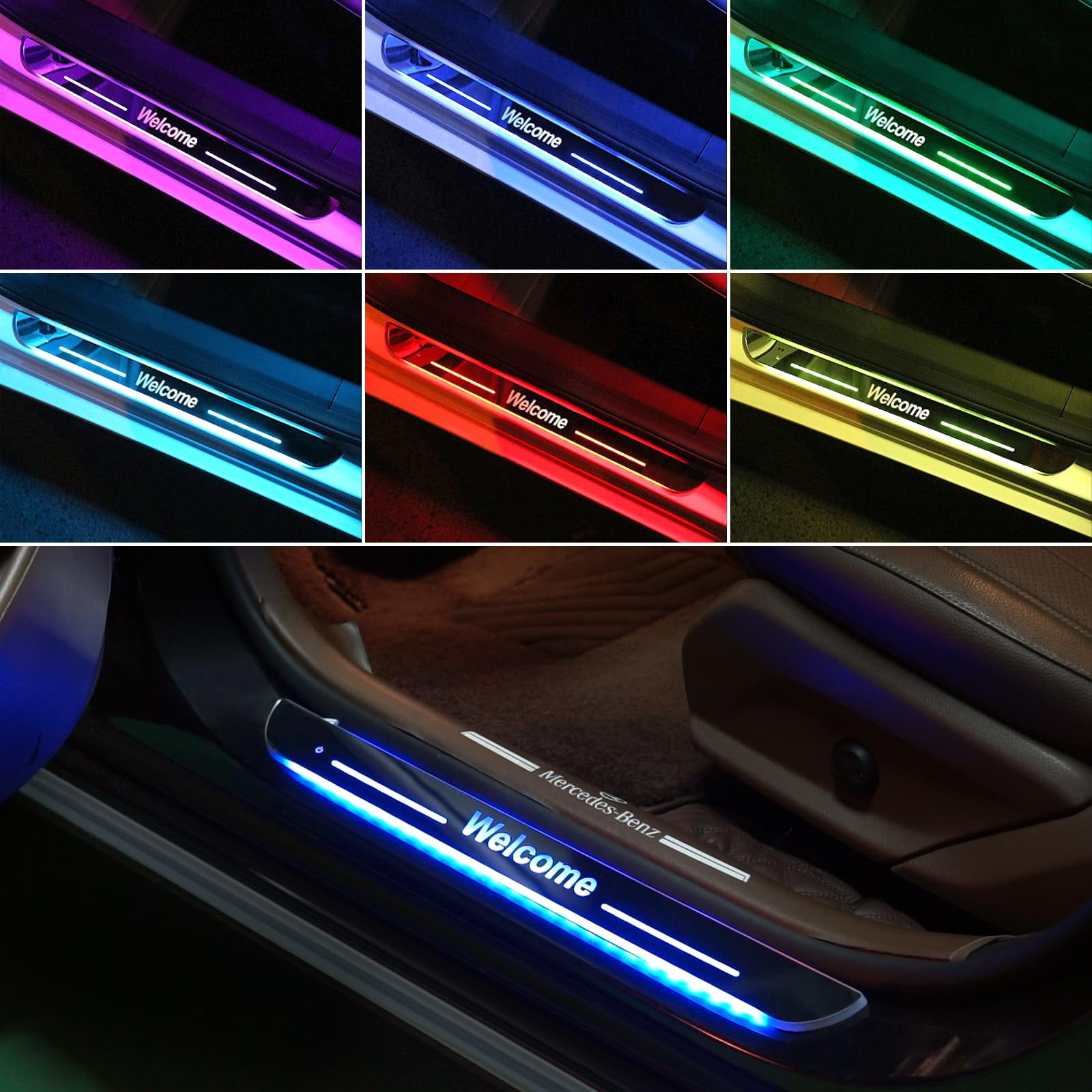 FUNGORGT 4 Pcs Car Door Sill Led Light - Car Pedal Light Led Door Sills ...