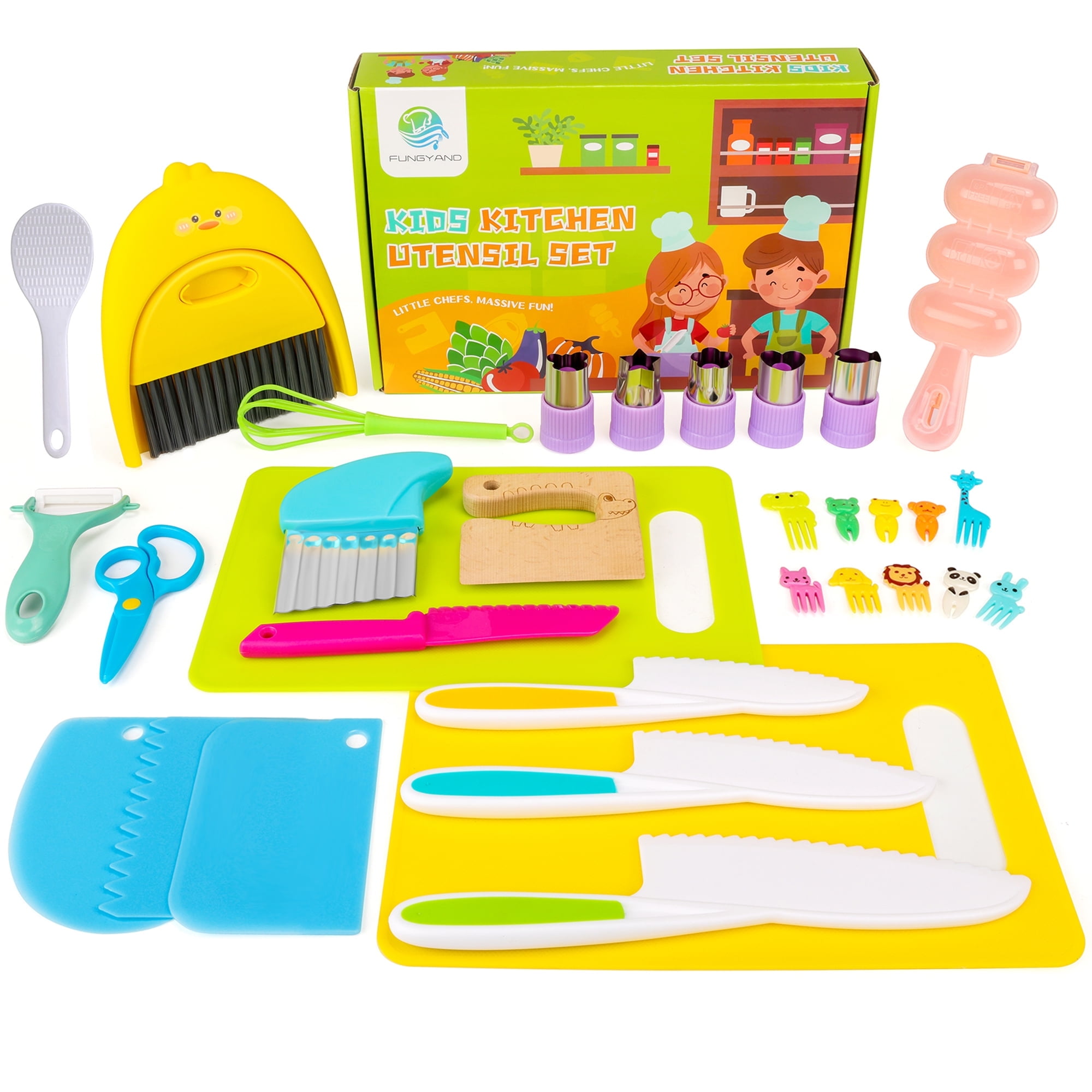 FUNGYAND 22-Piece Kids Cooking Set - Montessori Kitchen Tools for ...