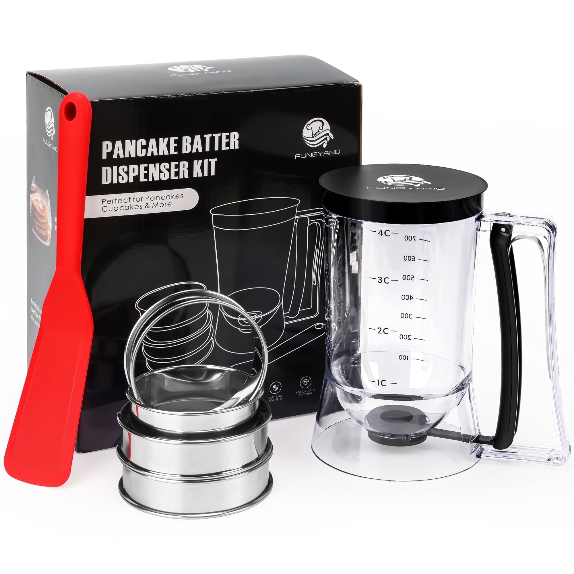 FUNGYAND 4-Cup Pancake Batter Dispenser for Baking & Cooking - Leak ...