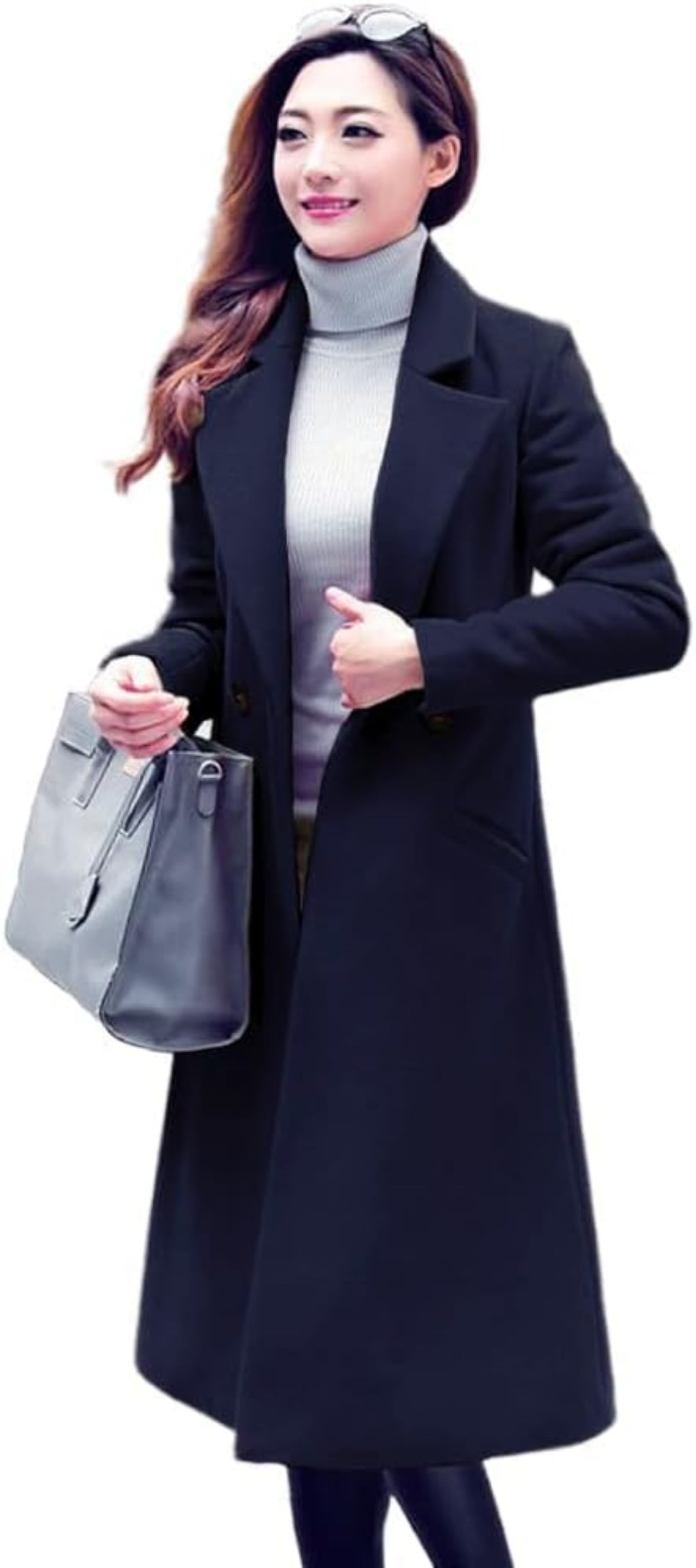 FUNING Long Wool Coats for Women Fall Winter Coats Wool Jacket Peacoat ...