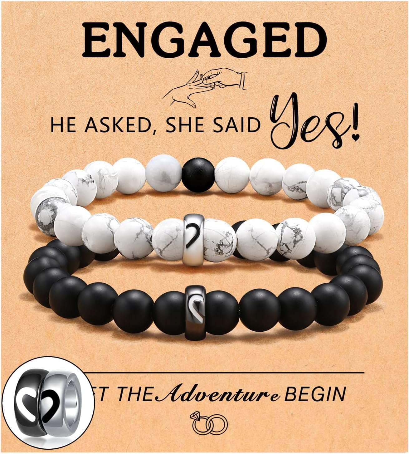 FUNING Matching Couple Ring Bracelets Gifts for Boyfriend Husband ...