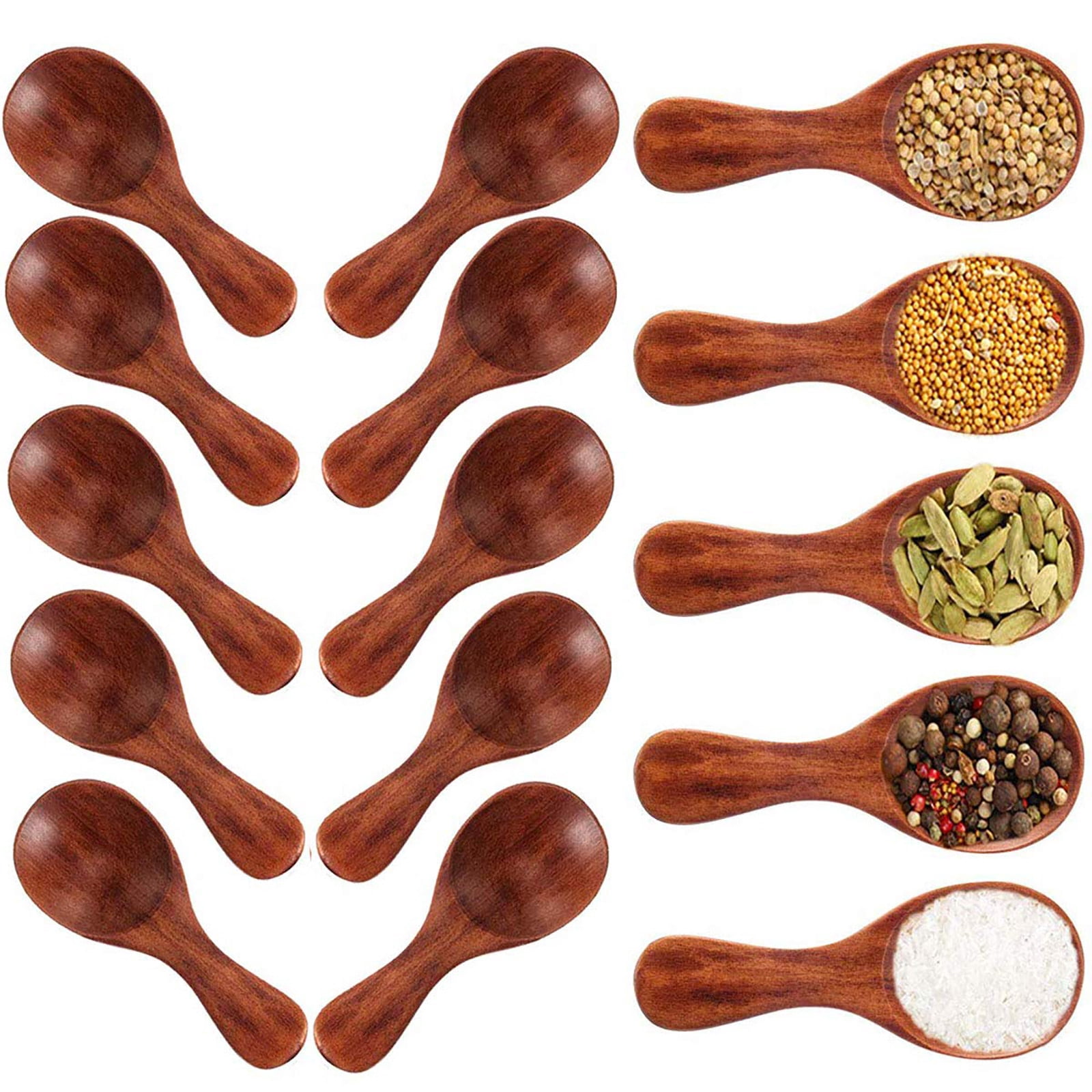 FUNING Small Wooden Salt-Spoon 20 Pack Mini Wood Spoon With Short ...
