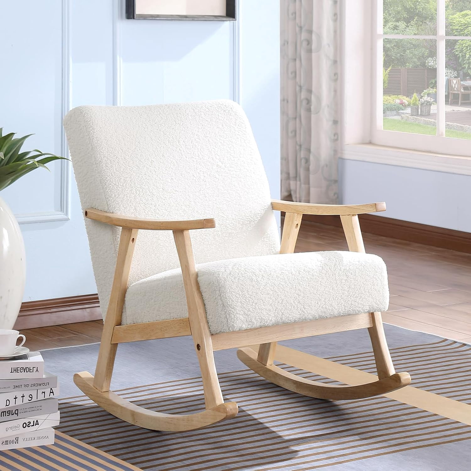 FUNKEEN Sherpa Nursing Glider Rocking Chair - Teddy Upholstered Boucle ...