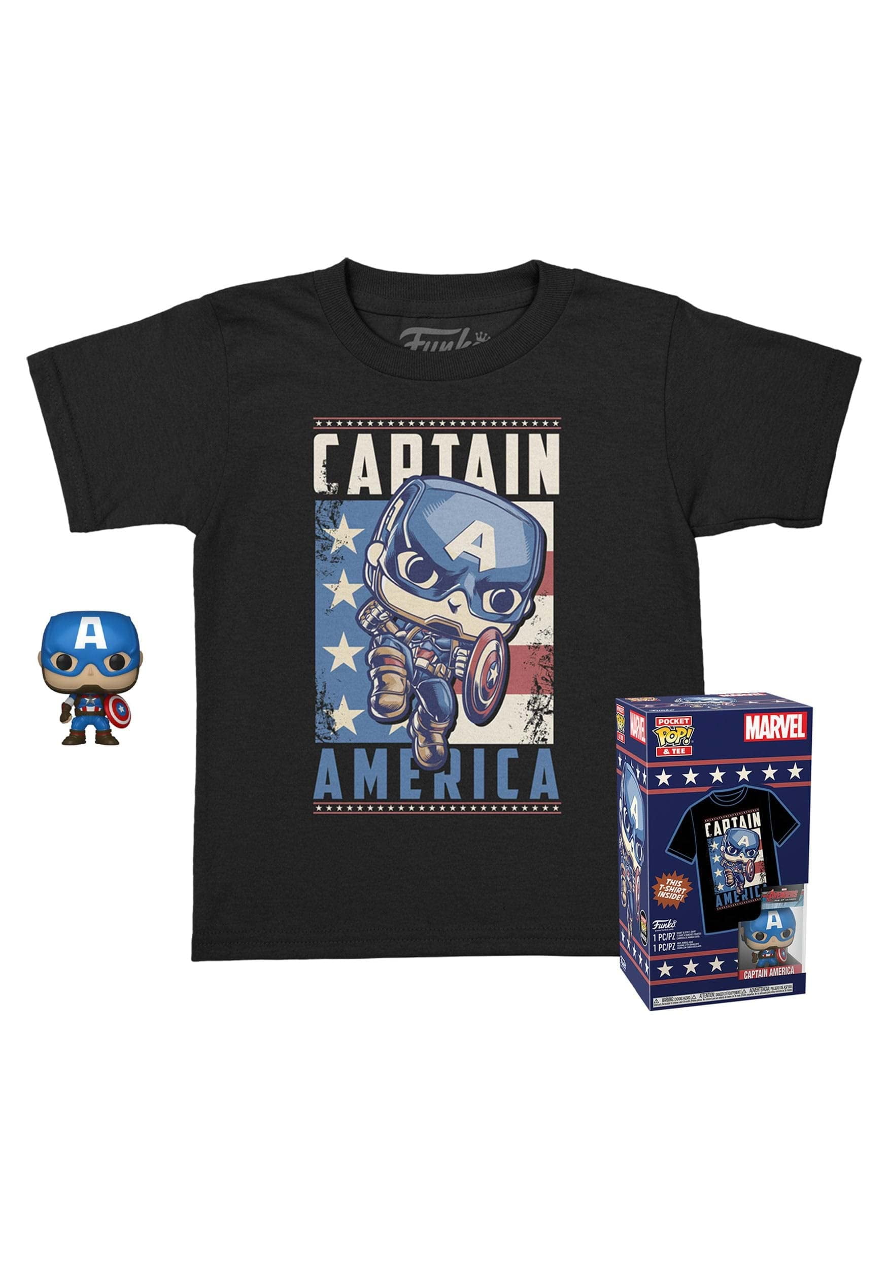 FUNKO POCKET POP! & TEE: Marvel- Captain America- XS(KD) [APPAREL] XS ...
