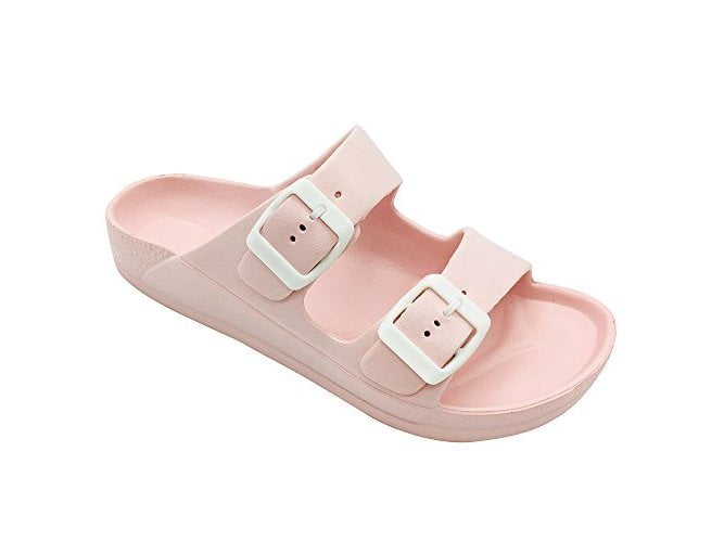FUNKYMONKEY Women's Comfort Slides Double Buckle Adjustable EVA Flat ...