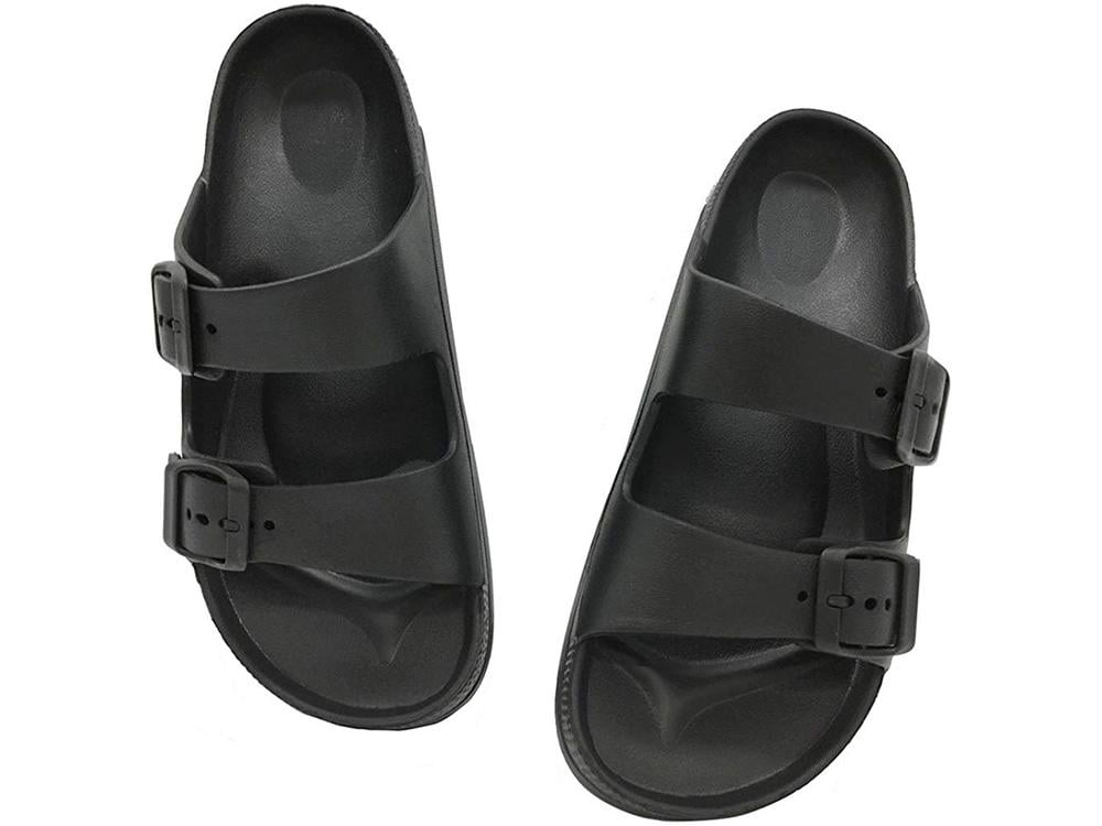 FUNKYMONKEY Women's Comfort Slides Double Buckle Adjustable EVA Flat ...