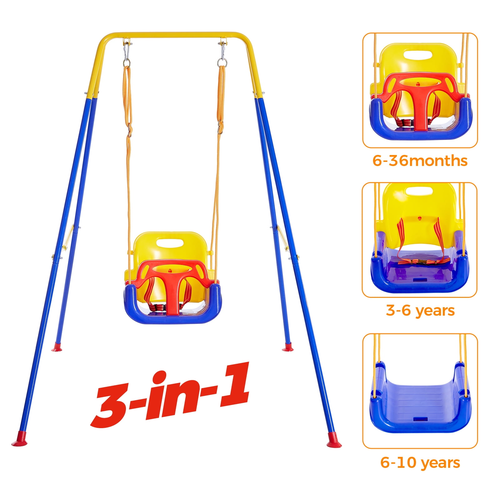 FUNLIO 3-in-1 Toddler Swing Set, Indoor/Outdoor with Foldable Metal ...