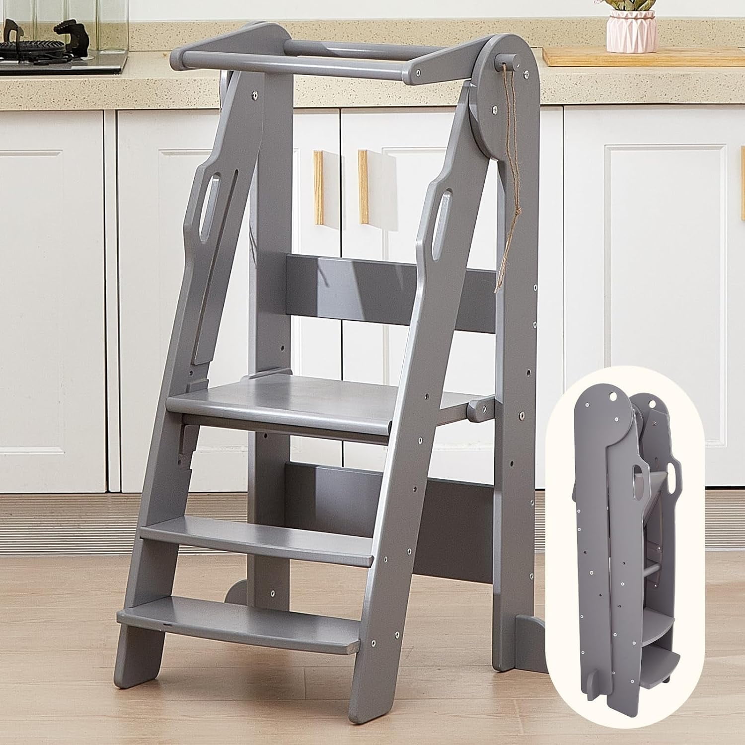 FUNLIO Foldable Step Stools , 3-Level Height Adjustable Toddler Tower ...