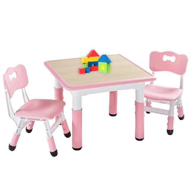 FUNLIO Adjustable Height Kids Table and 2 Chairs Set, Children's Dining ...