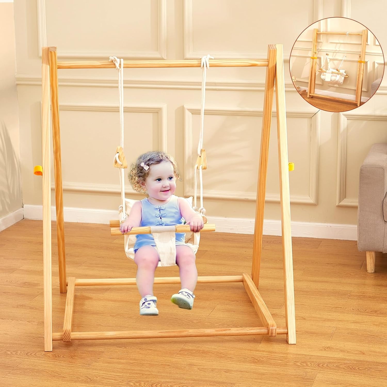 FUNLIO Wooden Toddler Swing Stand, Foldable, with 4 Sandbags, for ...